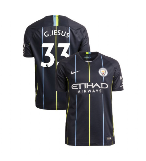 2018/19 Manchester City Soccer Away #33 Gabriel Jesus Navy Authentic Jersey