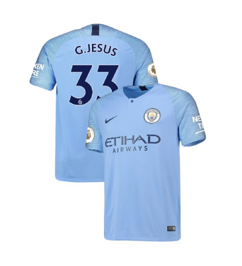 2018/19 Manchester City Soccer Home #33 Gabriel Jesus Light Blue ...
