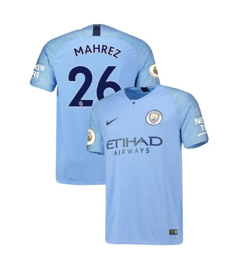 2018/19 Manchester City Soccer Home #26 Riyad Mahrez Light Blue ...