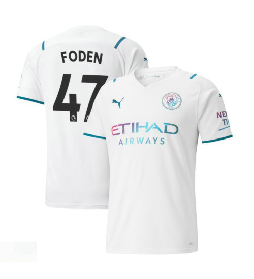 2021/22 Manchester City #47 Phil Foden Away White Authentic Jersey
