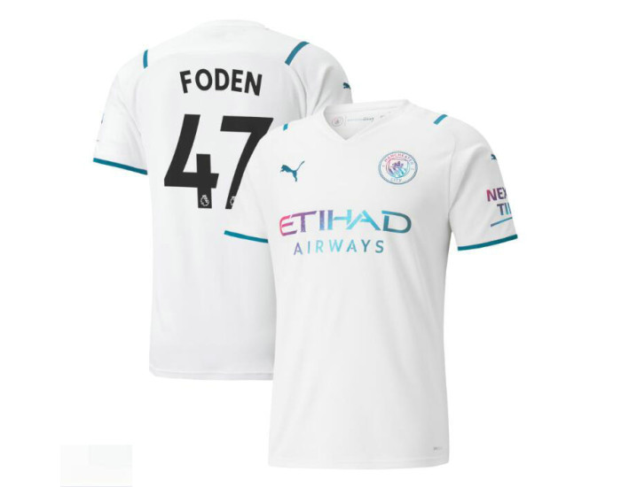 2021/22 Manchester City #47 Phil Foden Away White Authentic Jersey