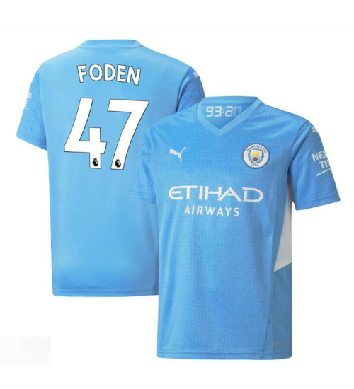 2021/22 Manchester City #47 Phil Foden Home Light Blue Replica Jersey