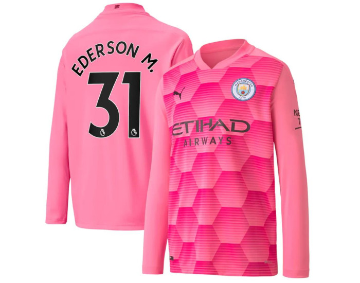 2020-21 Manchester City #31 Ederson M. Goalkeeper Third Pink Long ...