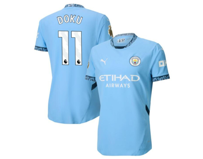 Jeremy Doku 11 Manchester City Authentic Jersey 2024-25 Home Blue