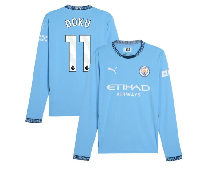 Jeremy Doku 11 Authentic Long Sleeve Jersey Manchester City 2024-25 ...
